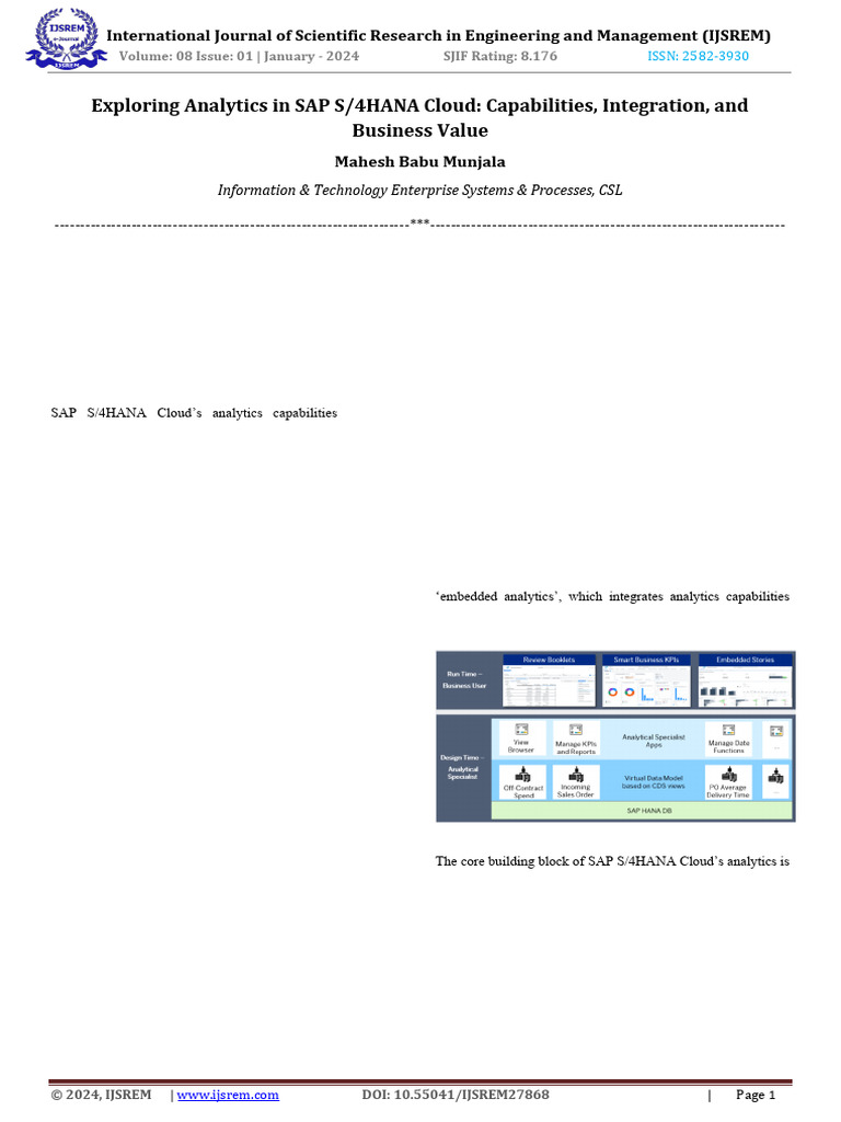 Exploring Analytics in SAP S 4HANA Cloud Capabilities Integration and Business Value | PDF ...