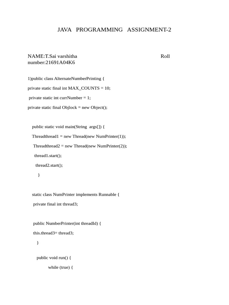 21691a04k6java Assignment 2 | PDF | Thread (Computing) | Computer Programming