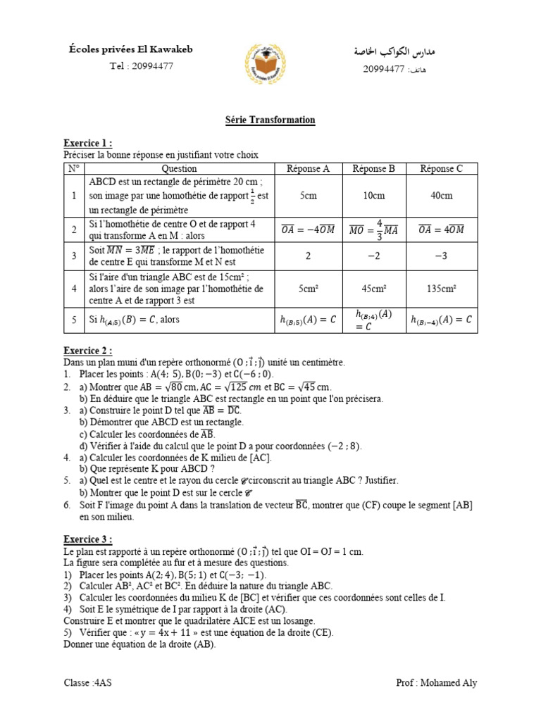 Exercice sur les transformations géométriques | PDF | Triangle | Cercle