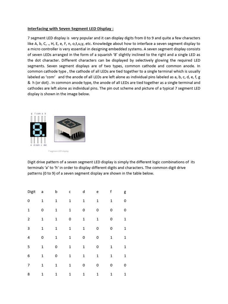 Interfacing With Seven Segment LED Display | PDF | Microcontroller | Computer Engineering