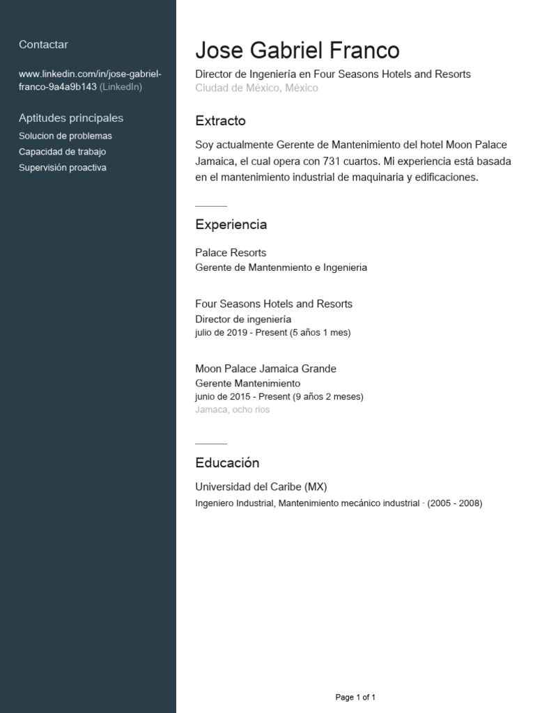 Curriculum Vitae de José Gabriel Franco | PDF