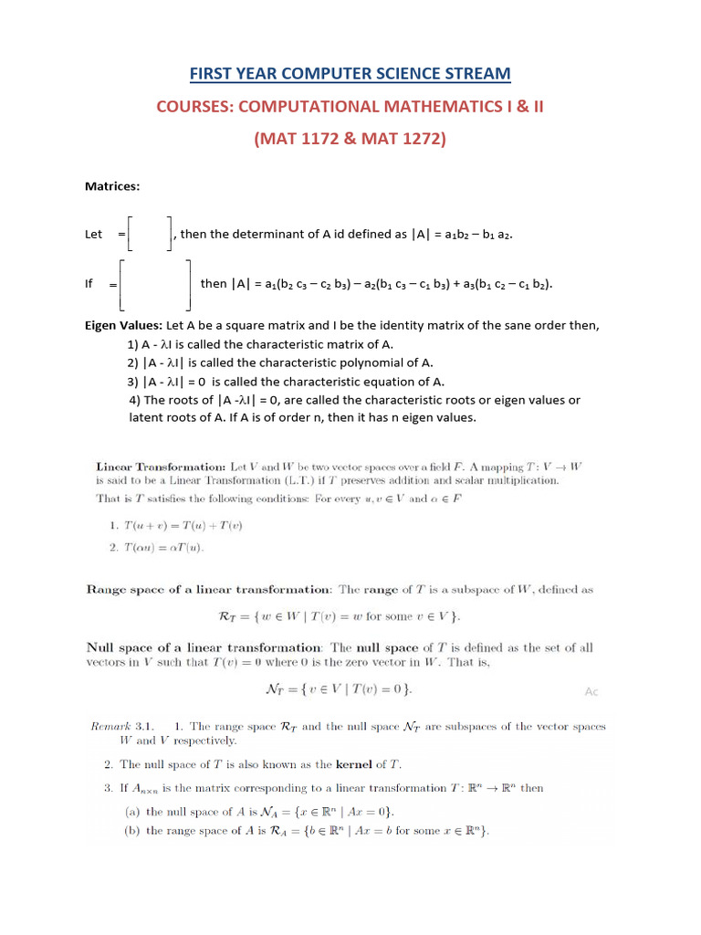 Mathematics Formula Book - First Year (CS Stream) - Updated On ...