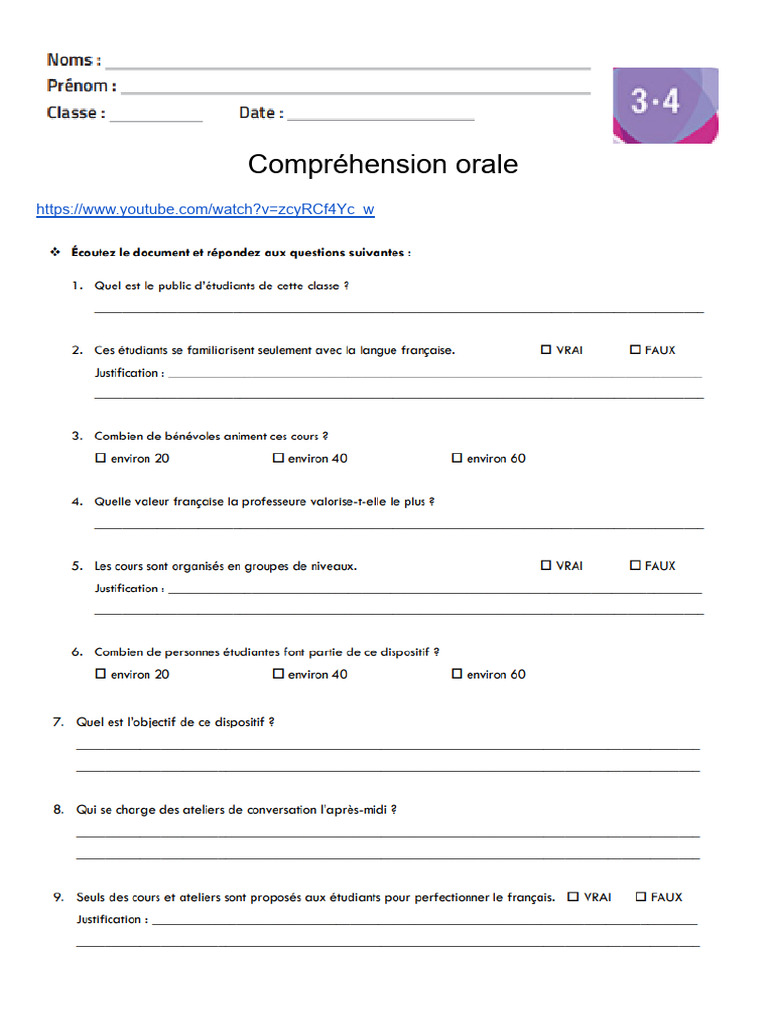 Compréhension Orale | PDF