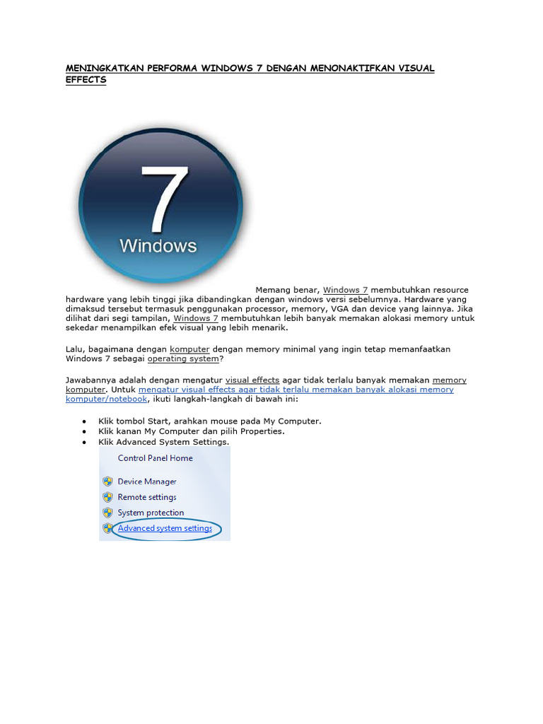 Optimalkan Windows 7 dengan Efek Visual | PDF