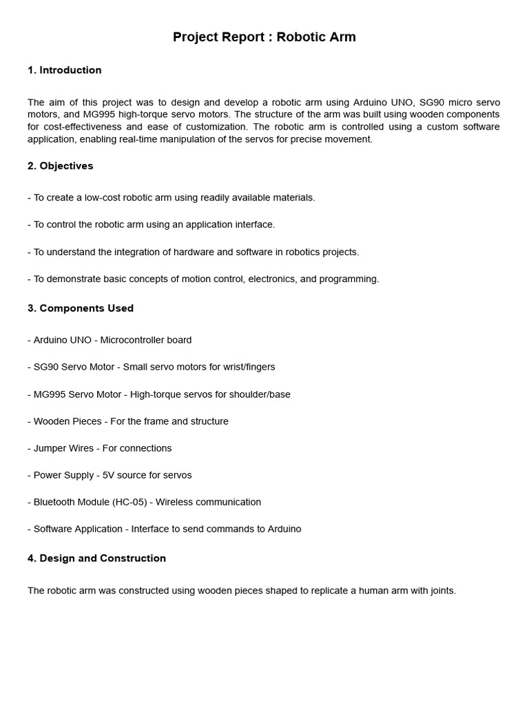 PROJECT REPORT_ ROBOTIC ARM | PDF | Arduino | Computer Science