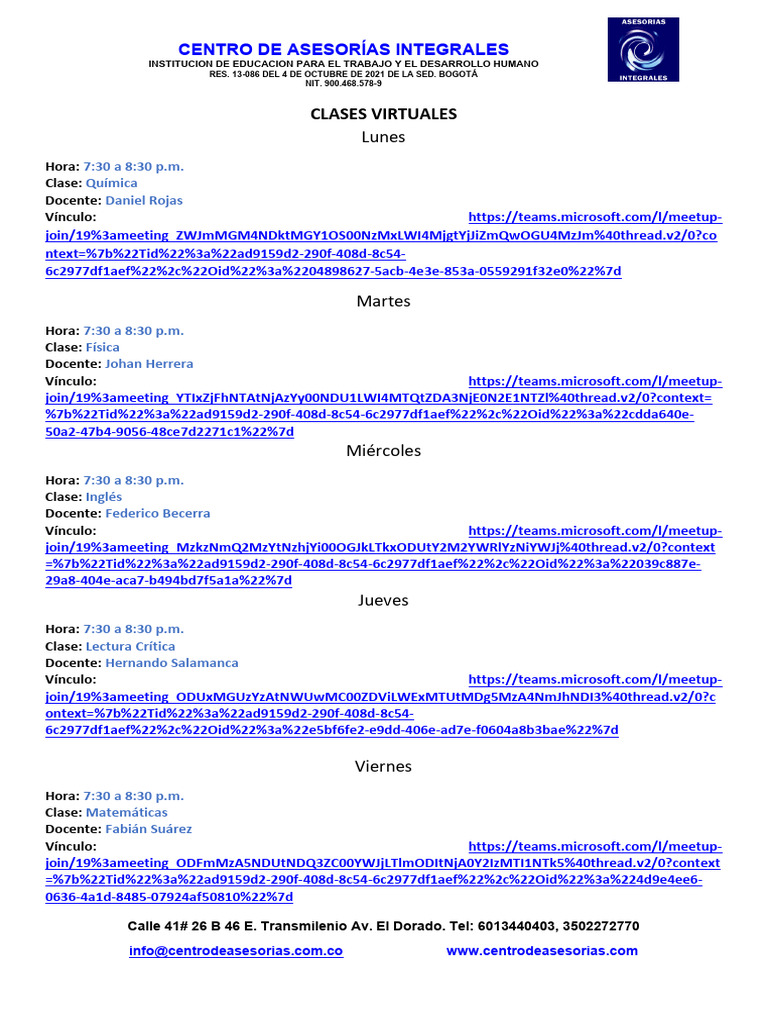 Clases Virtuales en Centro de Asesorías | PDF