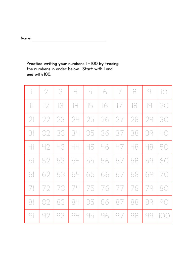 Thanksgiving Numbers 1-100 Tracing Worksheet | PDF