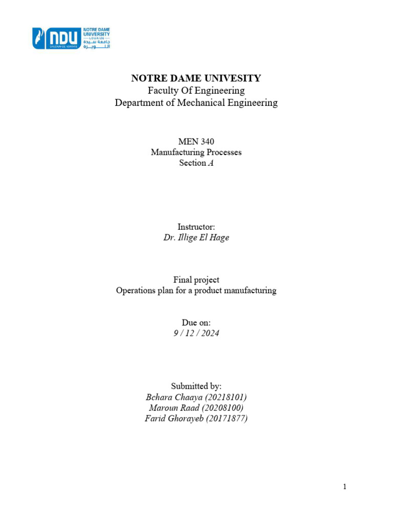 Final Project MEN340 Bchara Maroun Farid | PDF | Machining | Metalworking