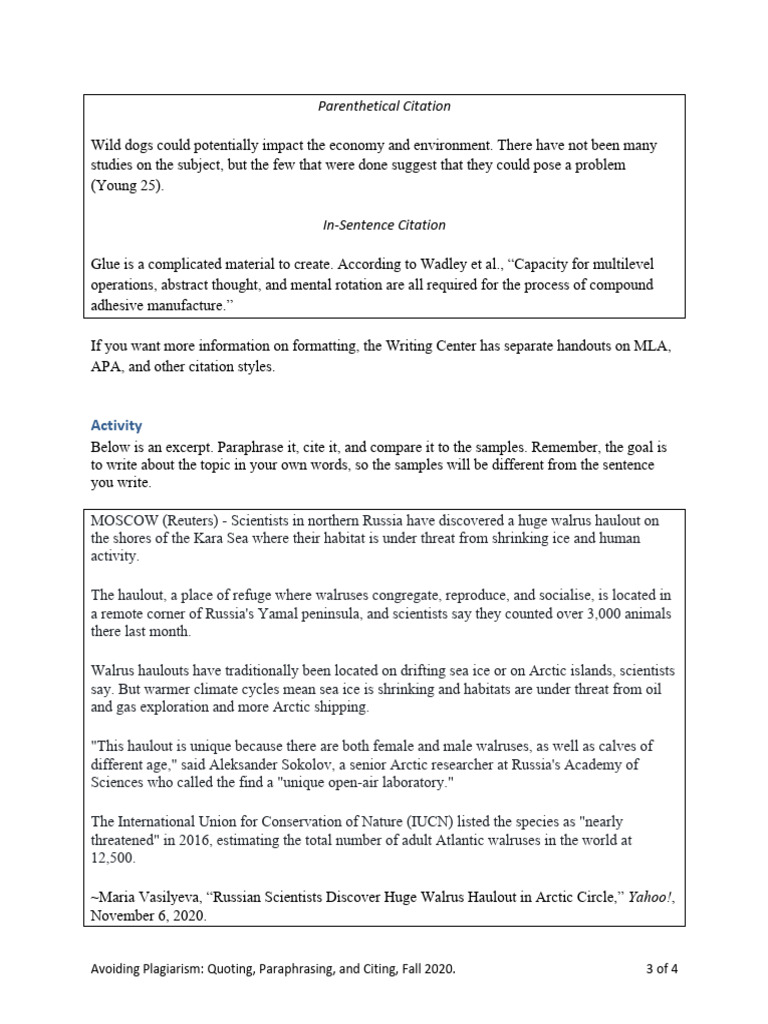 Activity: Parenthetical Citation | PDF