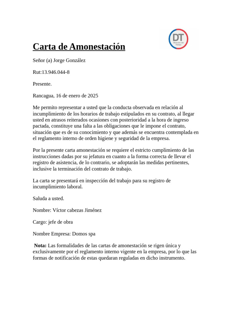 Carta de Amonestación | PDF
