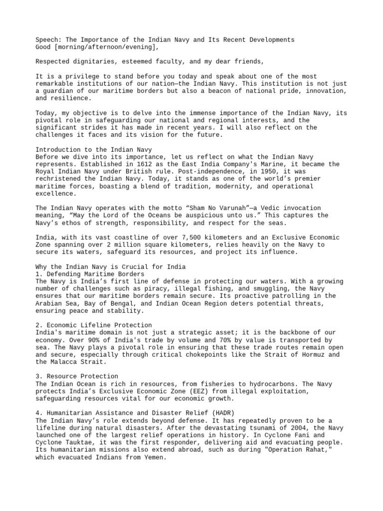 Speech The Importance of the Indian | PDF | United States Navy | Submarines