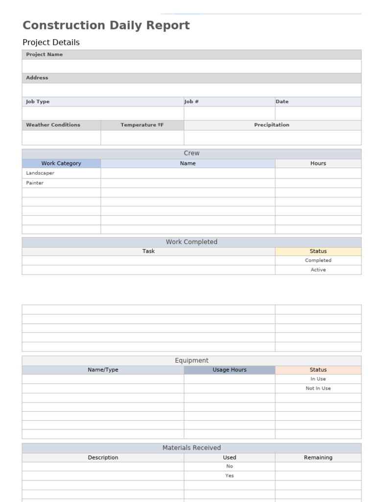 Daily Construction Report Template | PDF