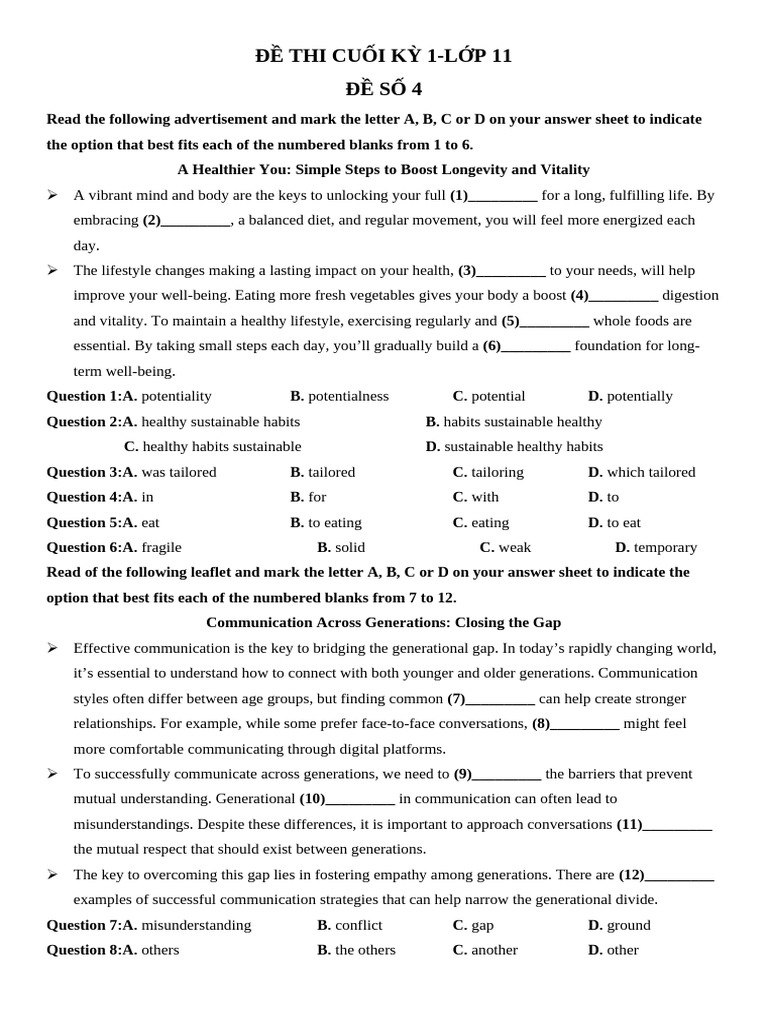CK1-LỚP-11-ĐỀ-4 | PDF | Sustainable Energy | Climate Change