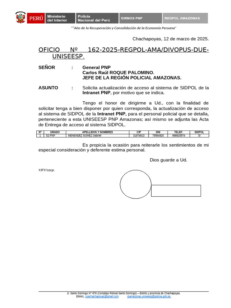 Oficio Solicita Acceso Sidpol | PDF