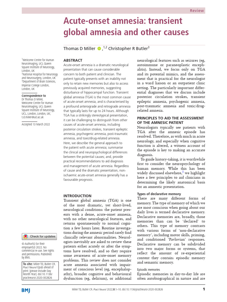 Acute-onset amnesia - transient global amnesia and other causes (科研通 ...