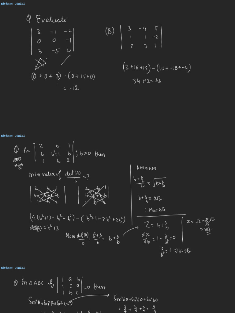 Determinants - L-01 (Class Notes) NJ - 247 | PDF