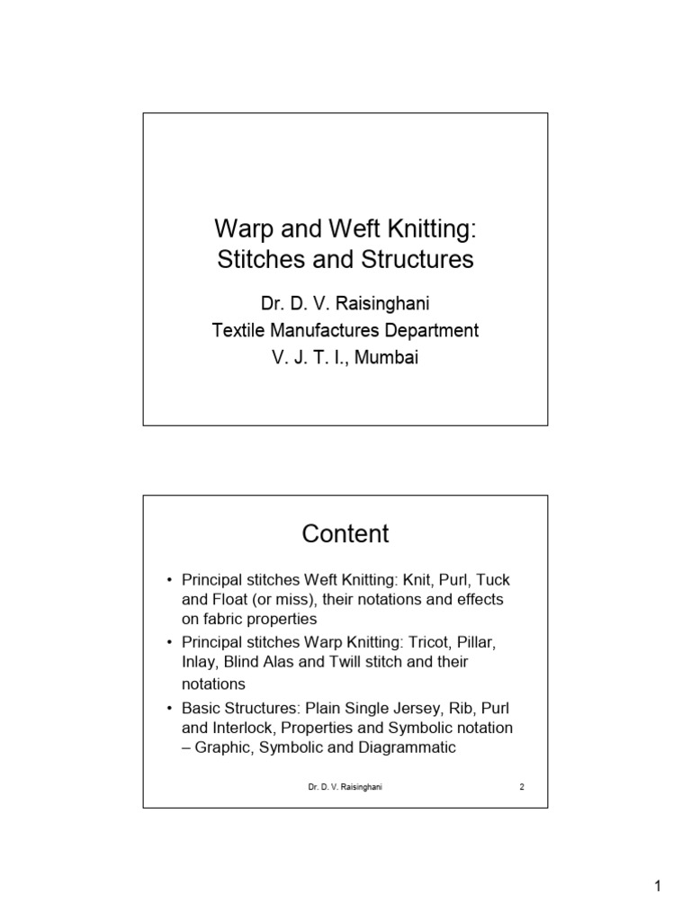 T6 Warp and Weft Knitting - Stitches and Structures (12!03!2022) | PDF | Knitting | Basic ...