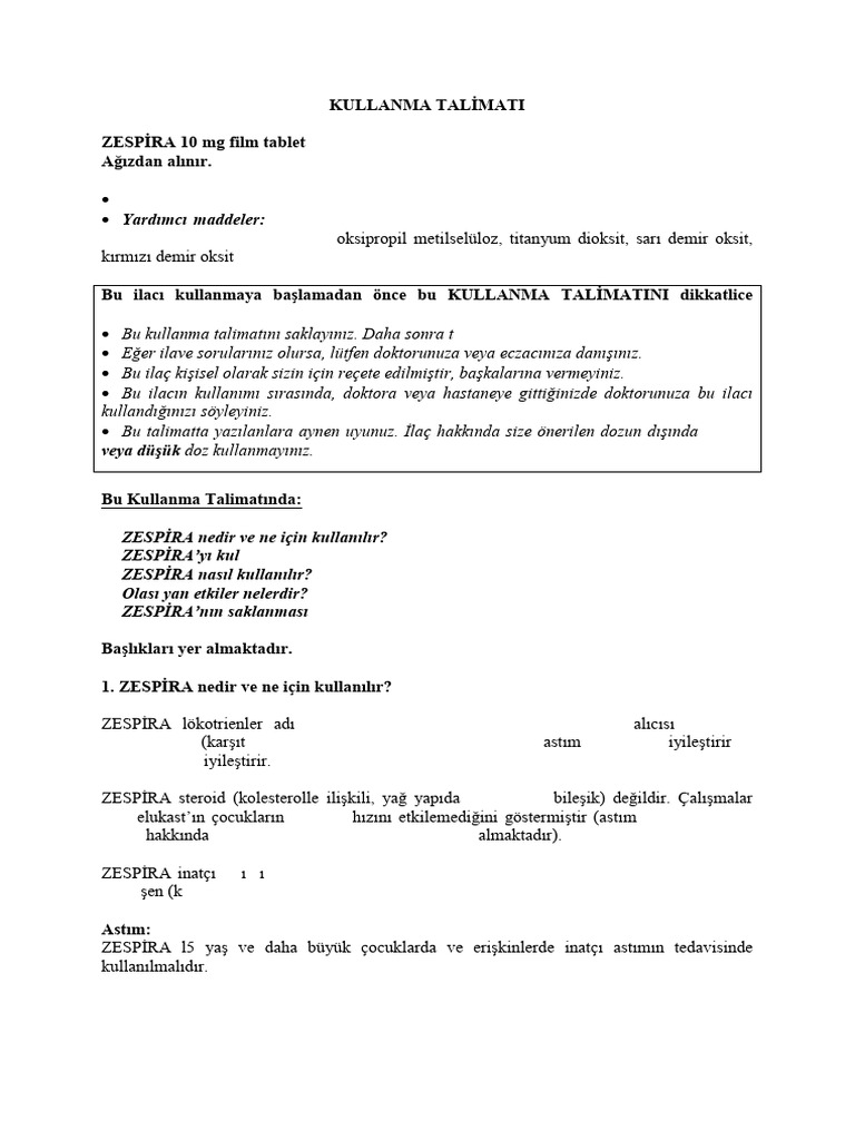 1 - 65605905 - Zespira 10 MG Film Tablet | PDF