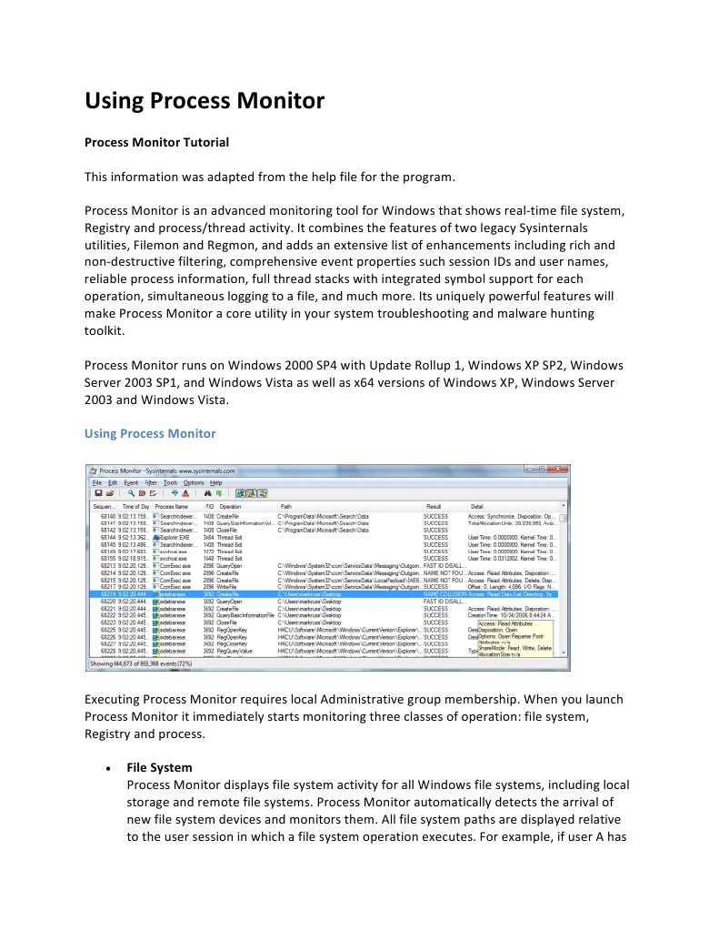 Process Monitor Tutorial Handout | PDF | Windows Registry | File System