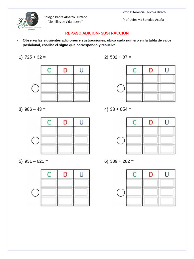 Repaso de Adición y Sustracción Matemática | PDF