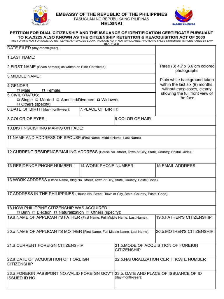 Petition for Dual Citizenship Form | PDF | Birth Certificate ...