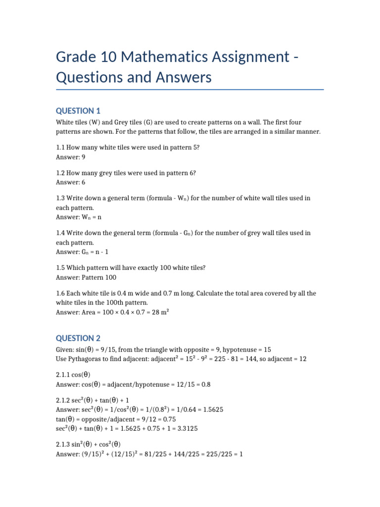 Grade10 Math Assignment Answers | PDF | Euclidean Plane Geometry | Geometry