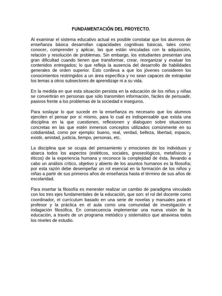 Fundamentación Del Proyecto | PDF | Pensamiento | Enseñando
