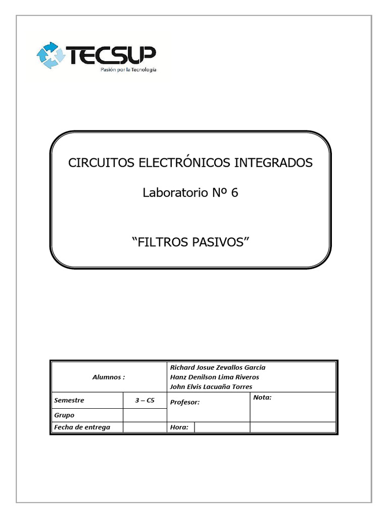 Lab06 Filtros Pasivos | PDF | Filtro electronico | Inductor