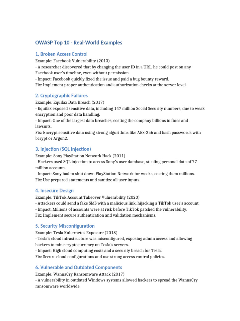 OWASP Top 10 Real World Examples | PDF | Security | Computer Security