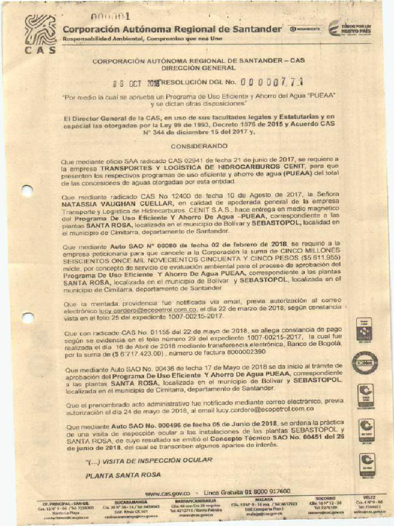 CAS - RESOLUCION DGL No 00000771-2018 | PDF