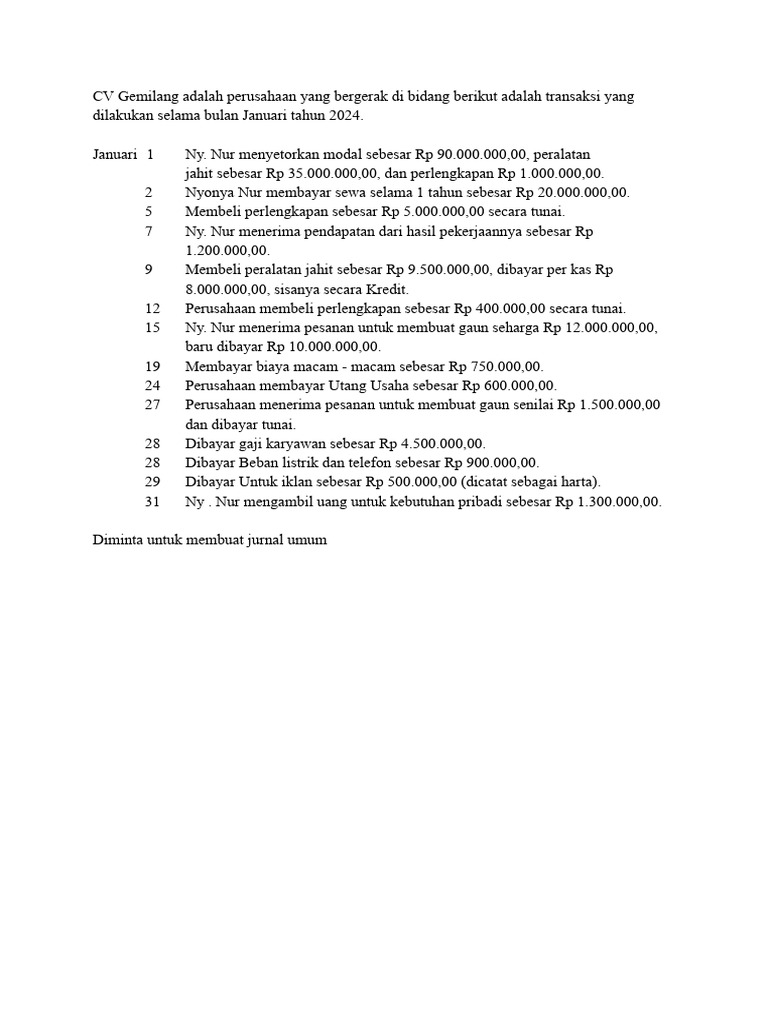 Soal CV Gemilang Jurnal Umum | PDF