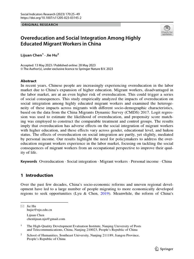 Lijuan Chen ET Jie Hu (2023) | PDF | Cost Of Living | Immigration
