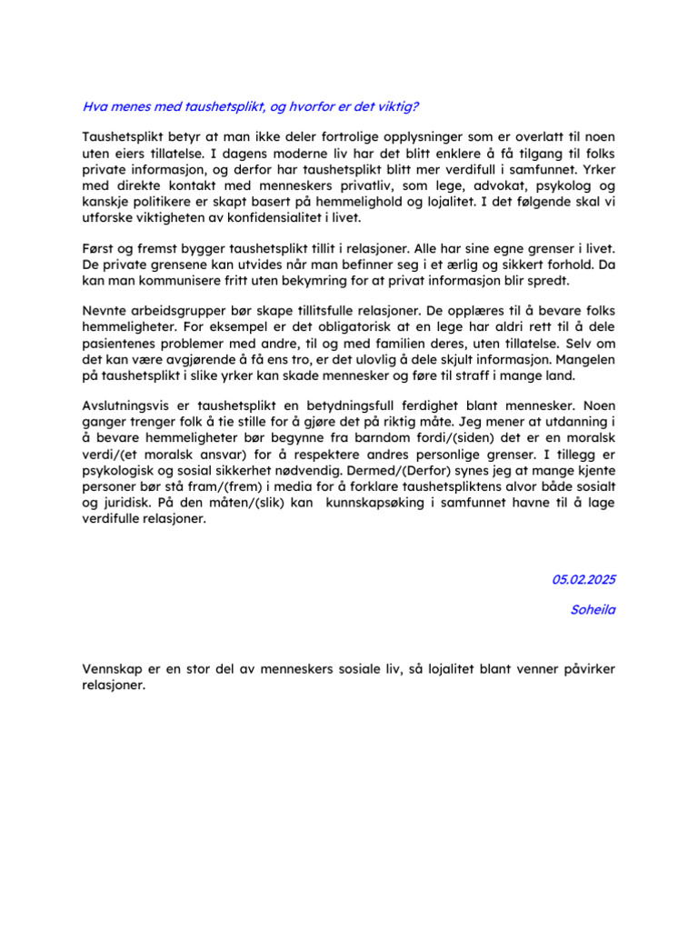 Hva menes med taushetsplikt, og hvorfor er det viktig_ | PDF