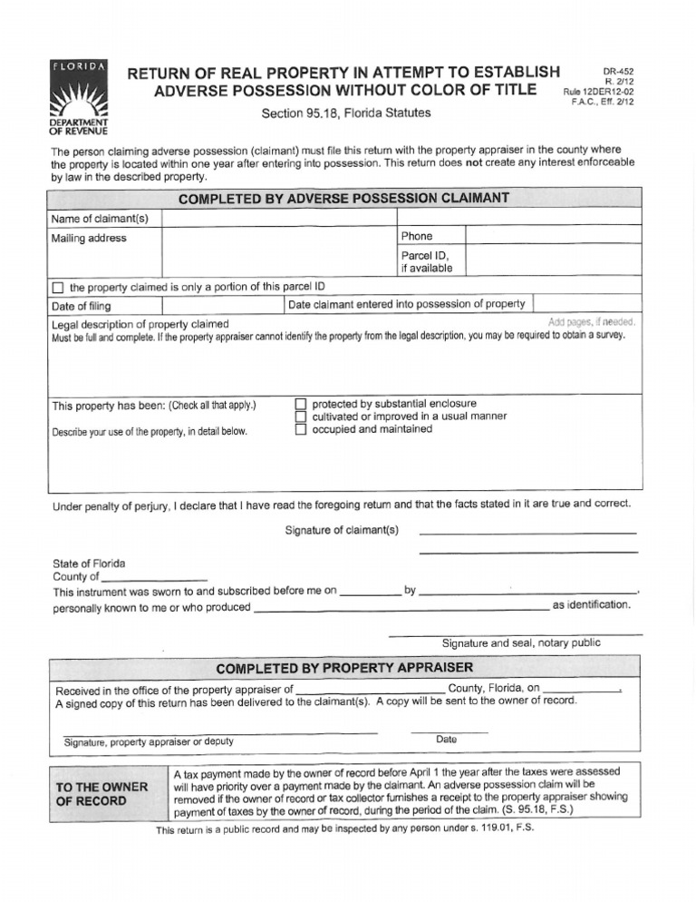 Adverse Possession Form | PDF