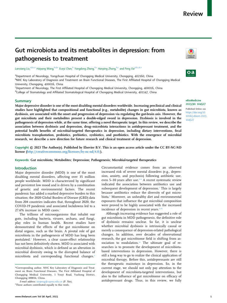 Gut Microbiota and Its Metabolites in Depression. From Pathogenesis To ...