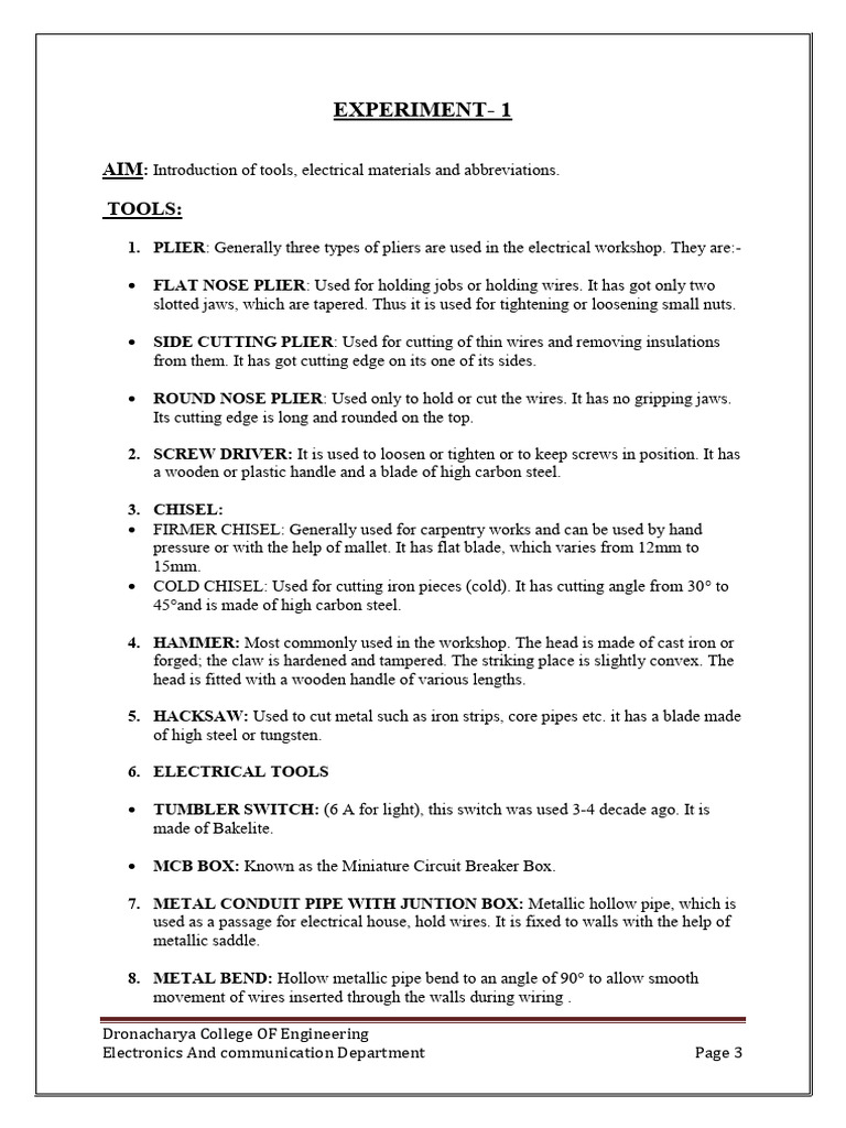EE - WORKSHOP Experiment 1 | PDF | Electrical Wiring | Switch