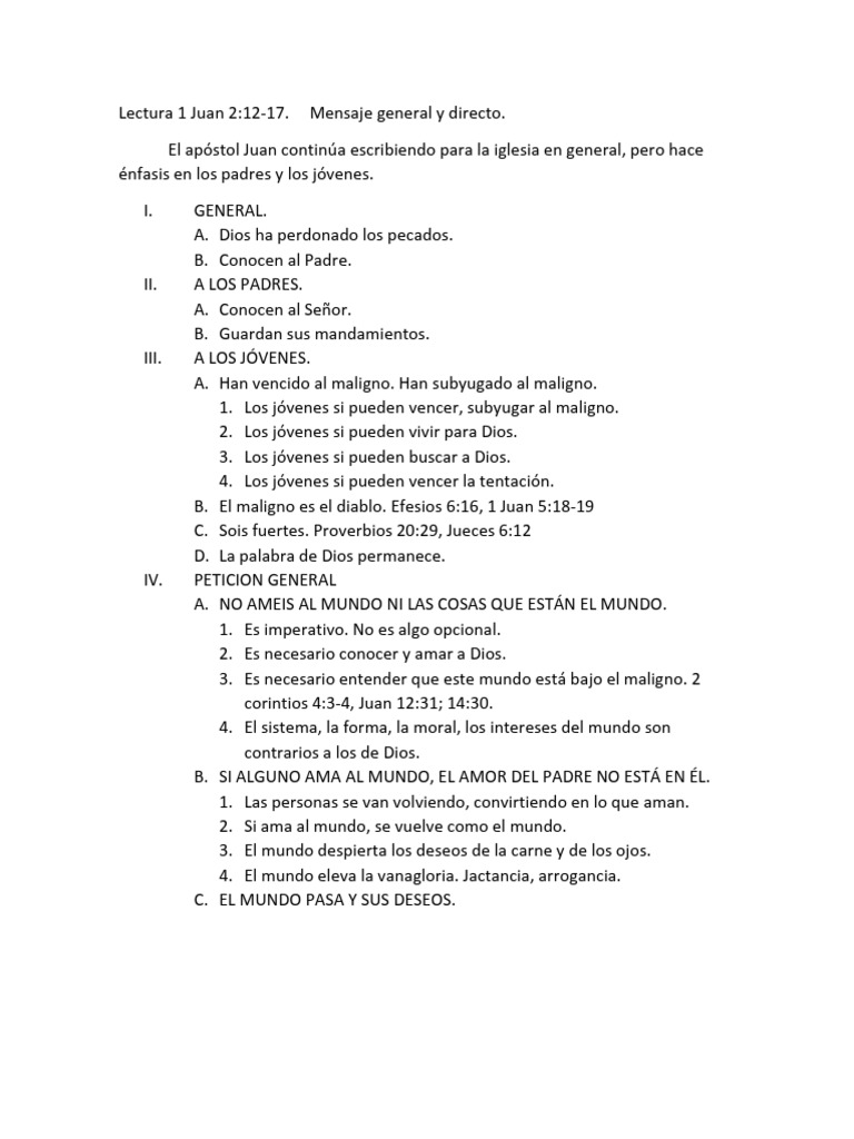 Mensaje de 1 Juan 2:12-17 | PDF