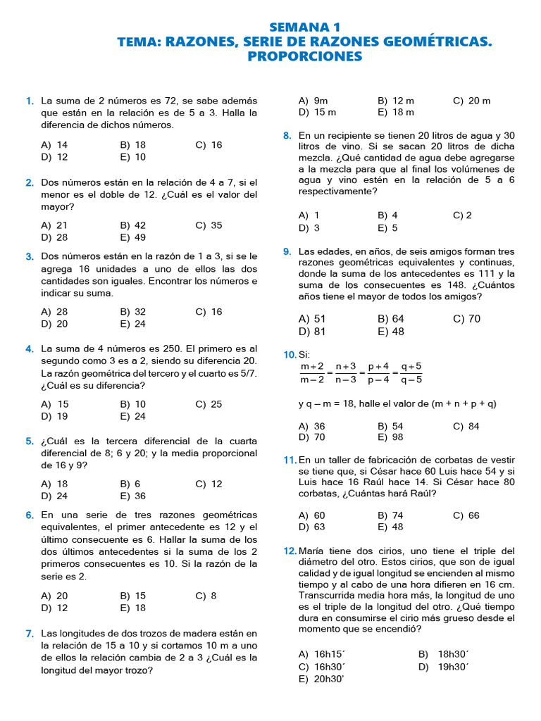 Proporciones y Razones Geométricas: Ejercicios | PDF | Porcentaje ...