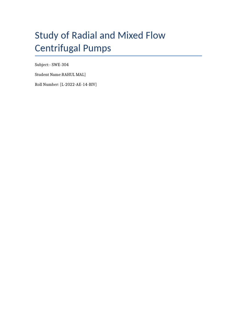 Study of Radial and Mixed Flow Centrifugal Pumps | PDF | Pump ...