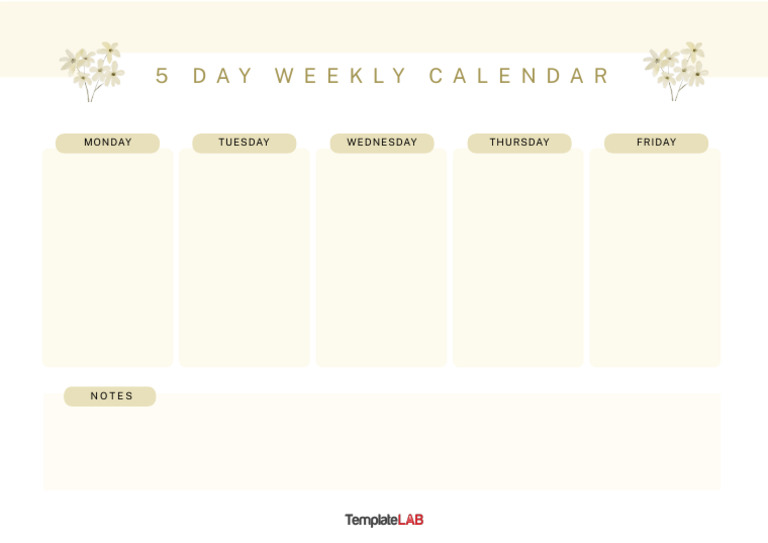 5 Day Weekly Calendar | PDF