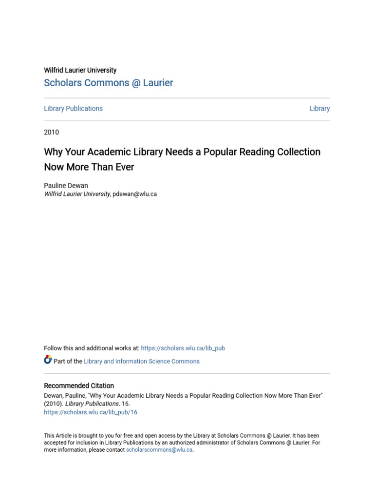 Why Your Academic Library Needs a Popular Reading Collection Now | PDF ...