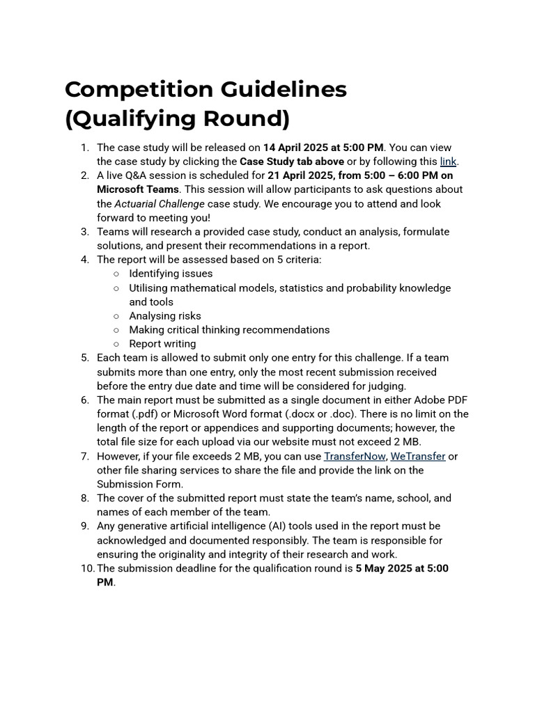 Actuarial Challenge Competition Guidelines | PDF