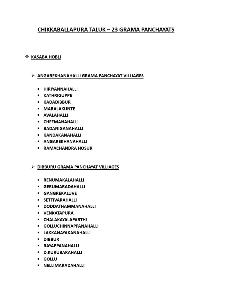 Chikkaballapura Taluk Grama Panchayats | PDF