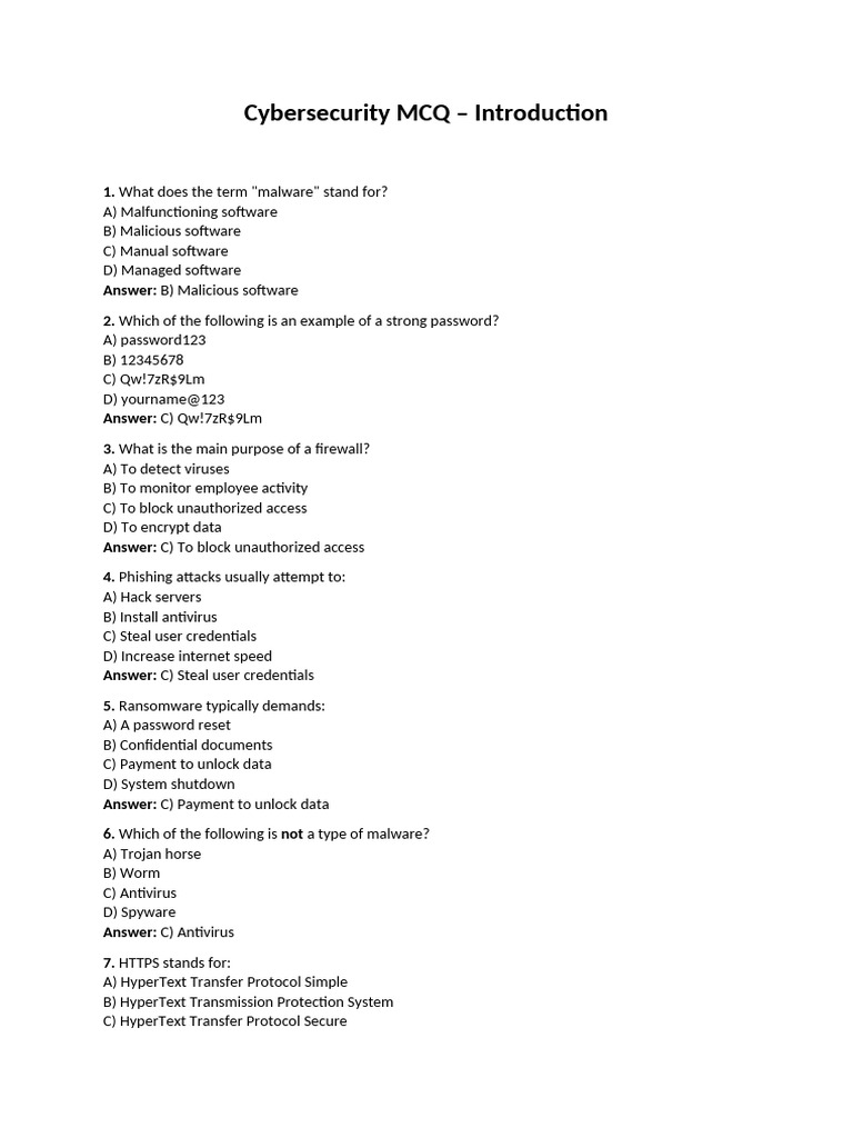 Cybersecurity MCQ | PDF | Malware | Security