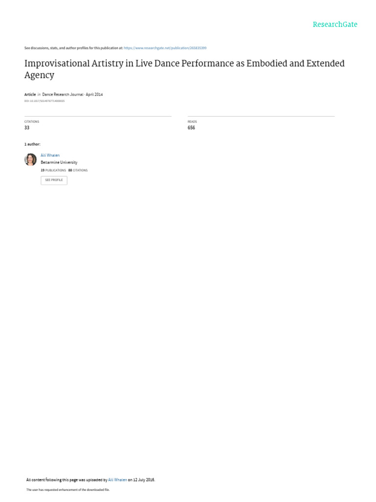 Improvisational Artistryin Live Dance Performance Post Print | PDF ...