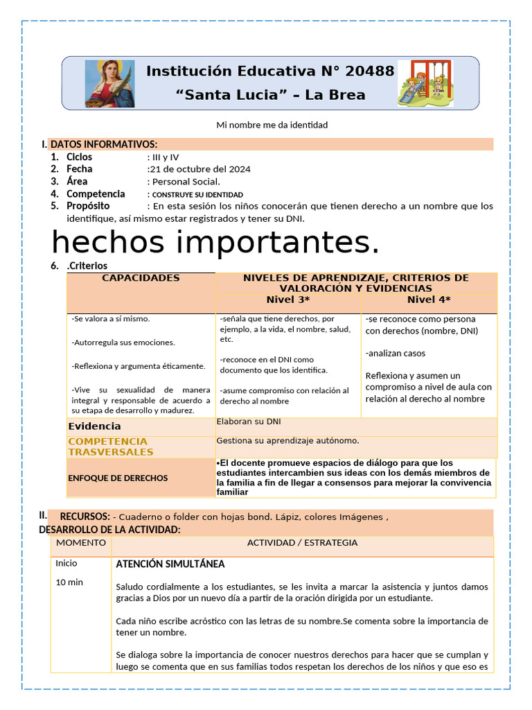 Dia 1 Personal Social Mi Nombre Me Da Identidad | PDF