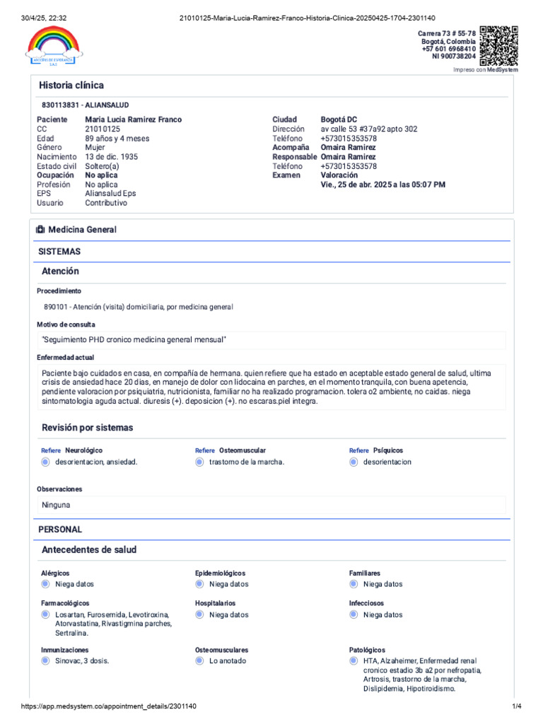 Maria Lucia Ramirez Franco Historia Clinica 20250425 1704 2301140 | PDF ...