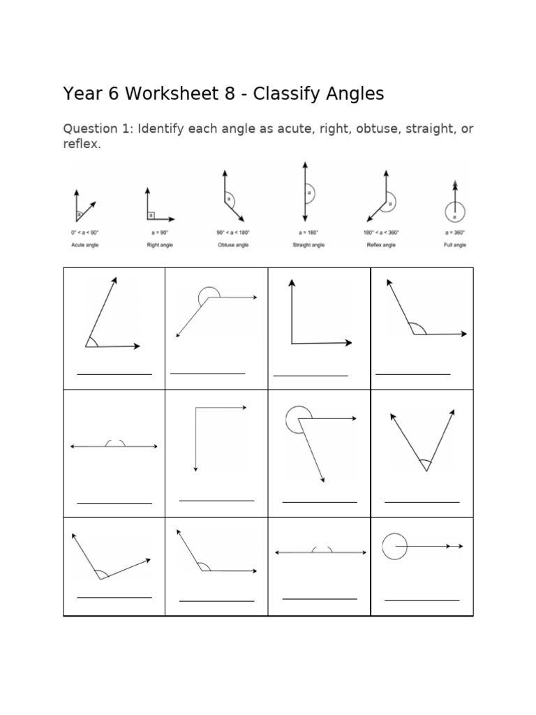 Year 6 Worksheet 8 Classify Angles and Shapes | PDF | Triangle | Polytopes