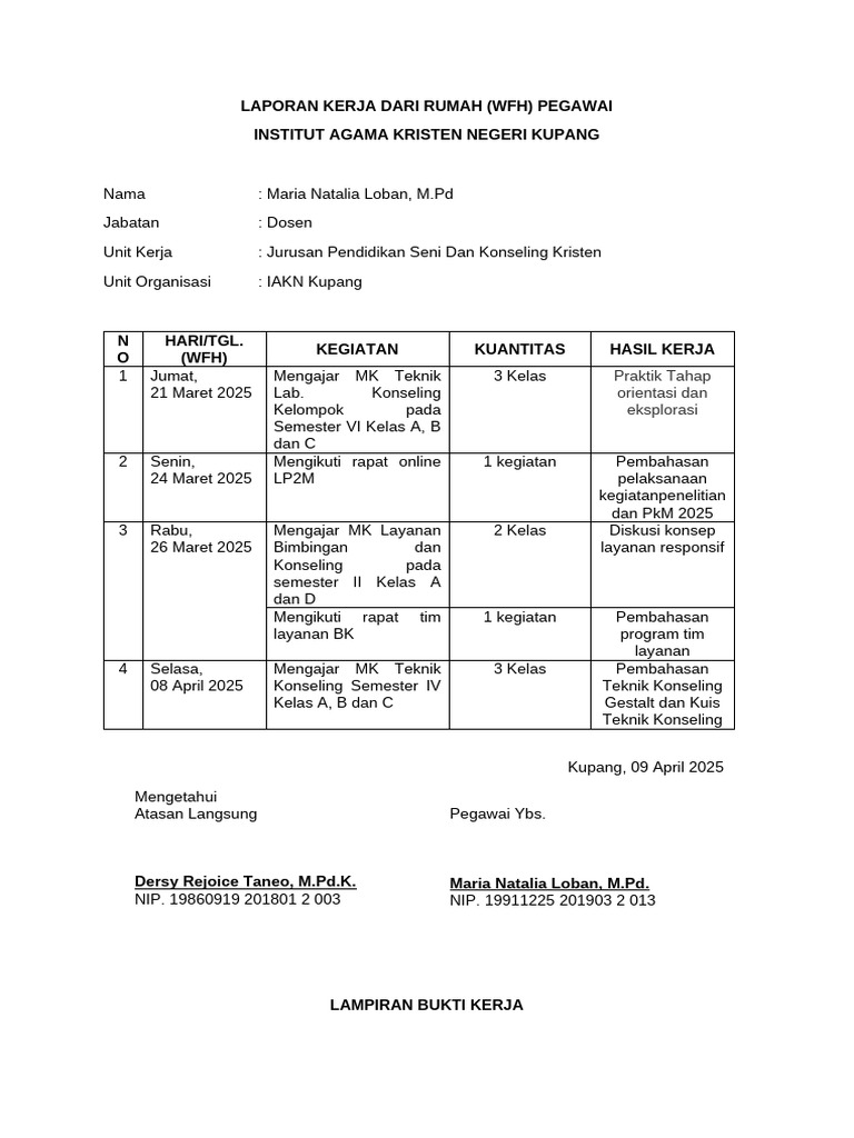 1. Laporan Kinerja WFH | PDF