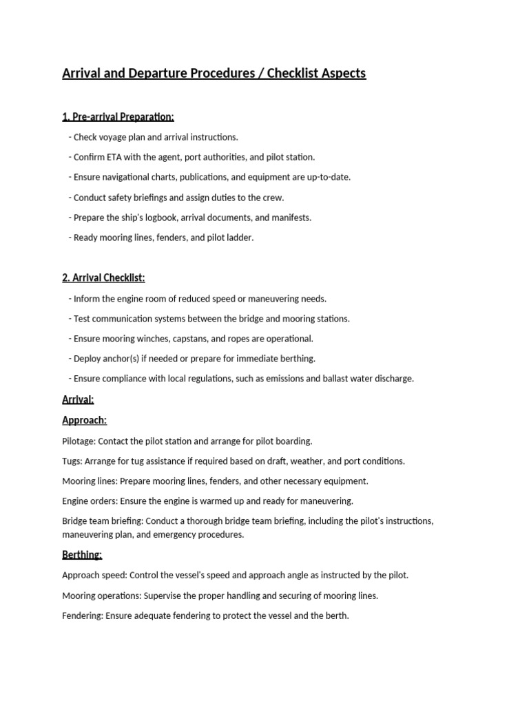 Arrival and Departure Procedures Checklist | PDF | Dangerous Goods ...